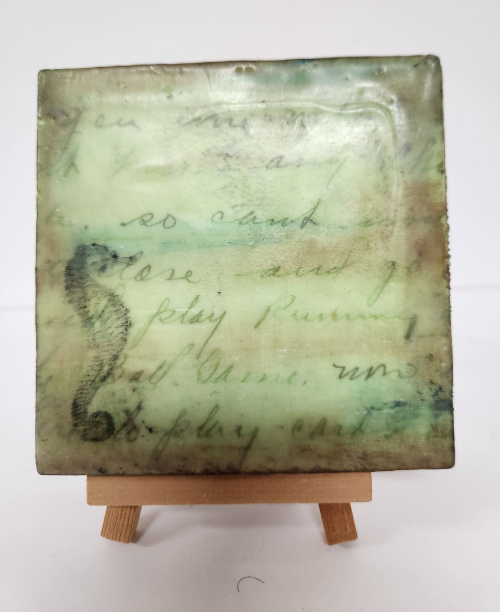 SEAHORSE mini encaustic painting by Wendy Vogel – With These Hands Gallery